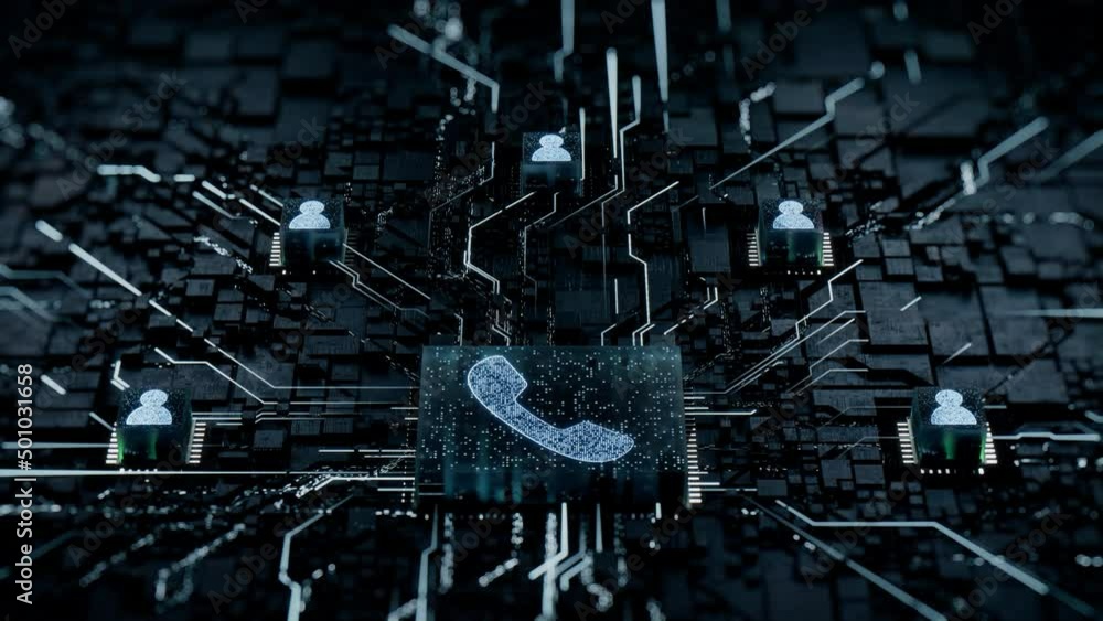 Communication Technology Concept with phone symbol on a Microchip ...