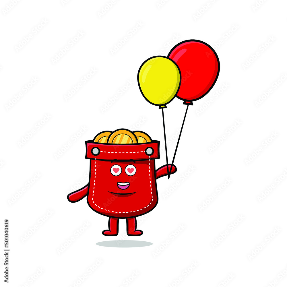 Cute cartoon pocket floating with balloon cartoon vector illustration ...