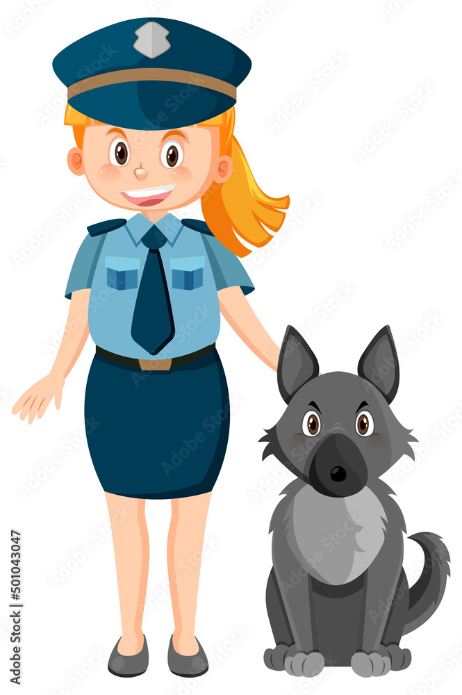 Police officer cartoon character with a dog on white background Stock ...