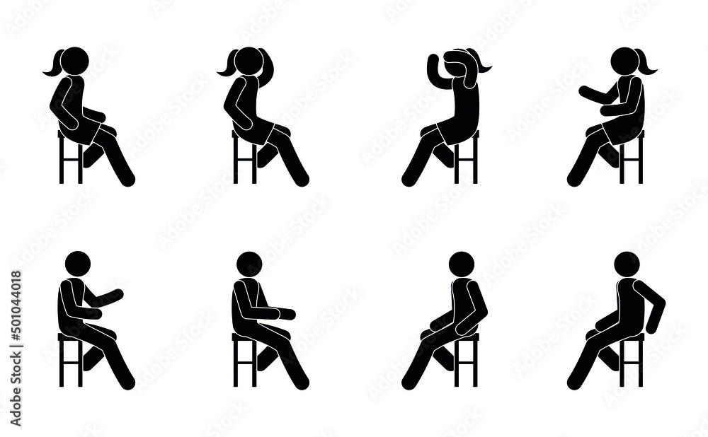 women and men sit on chairs, work meeting illustration, stick figures ...