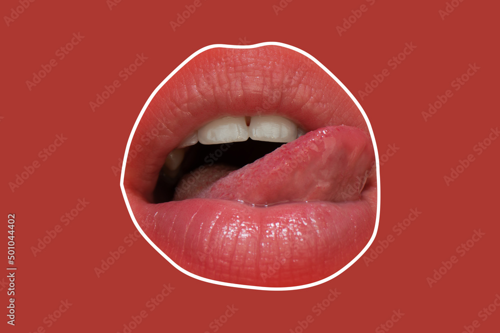 Sexy Licking Lips Female Mouth And White Teeth Isolated Lipped With