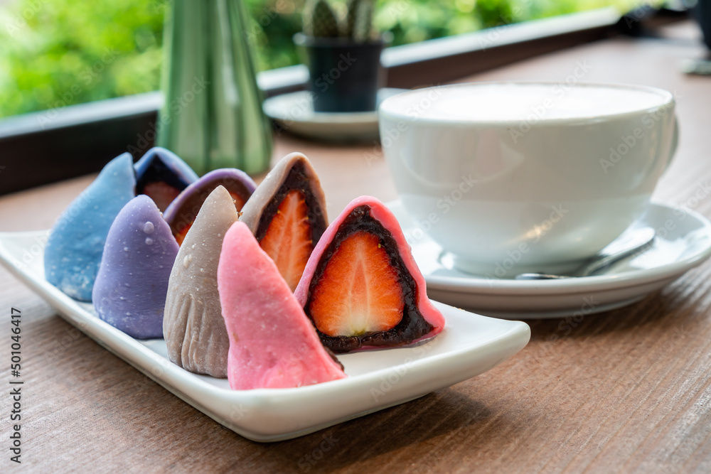 Japanese traditional sweet dessert Ichigo Daifuku, daifuku strawberry ...