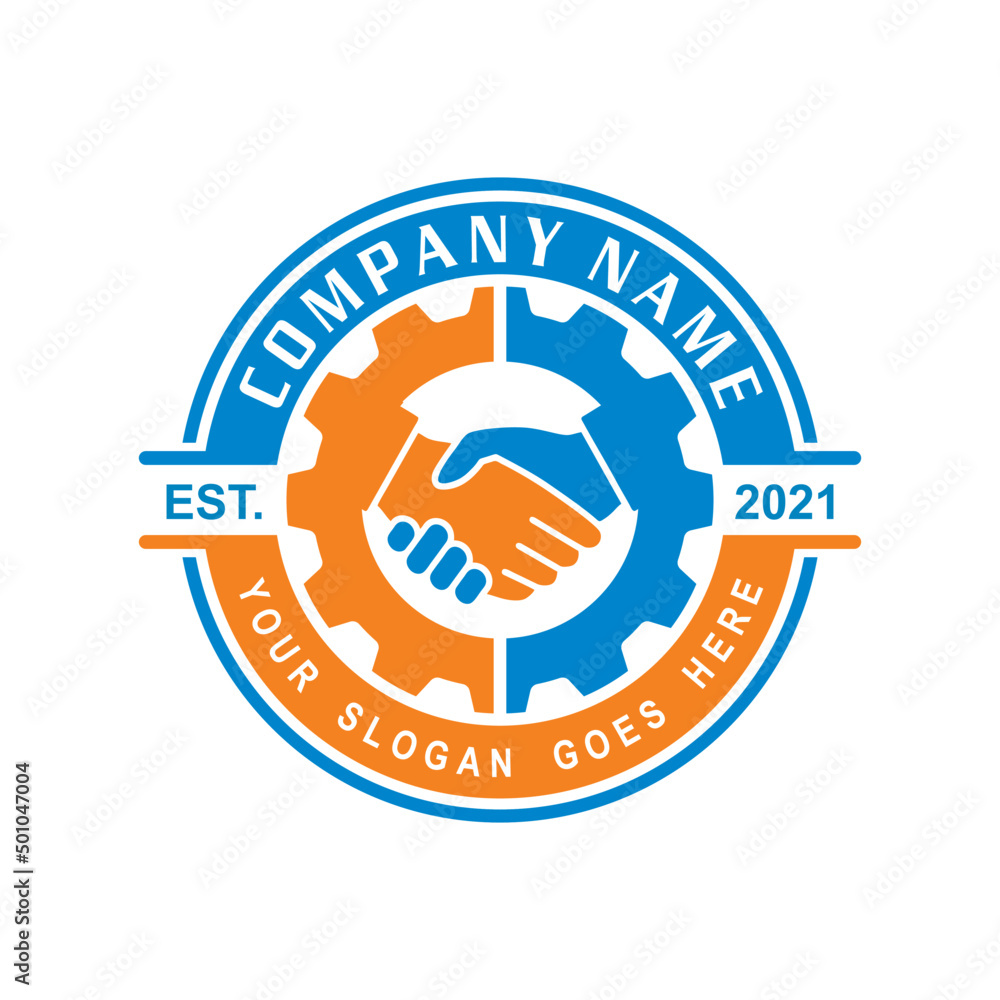 handshake gear logo , teamwork logo Stock Vector | Adobe Stock