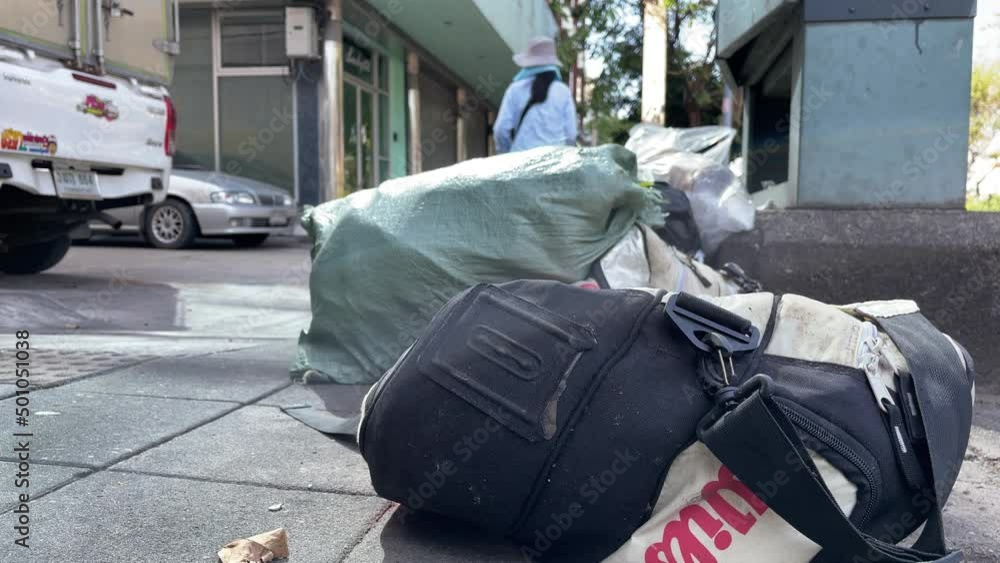 BANGKOK, THAILAND - Circa January, 2022 : Pile of plastic bags of trash ...