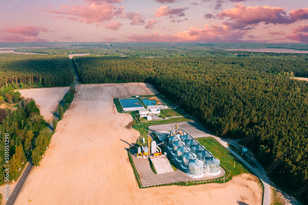 Modern Granary, Grain-drying Complex, Commercial Grain Or Seed Silos In ...