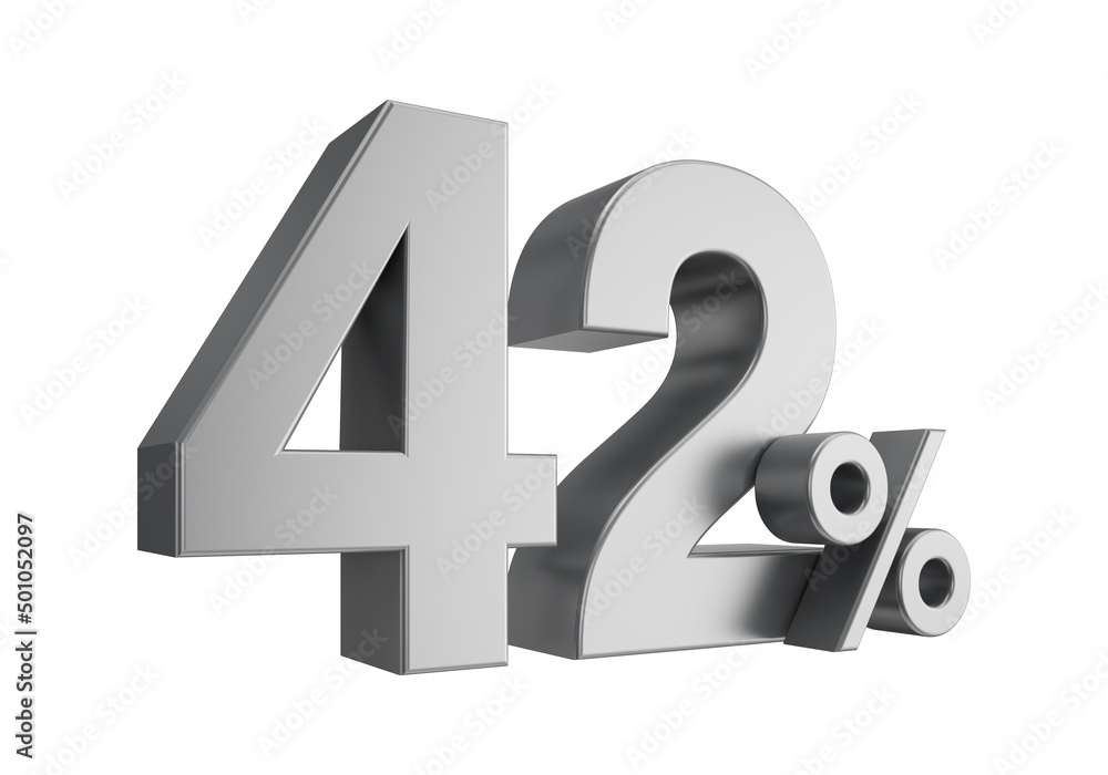 Forty two percent or 42 % isolated on white background. 3d rendering ...