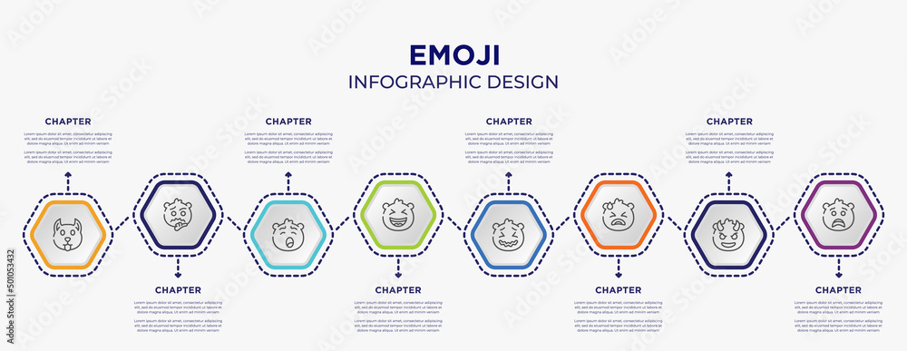 emoji concept infographic template with 8 step or option. included dog ...