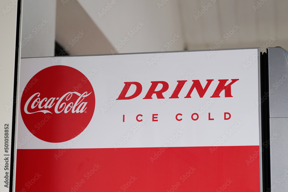 Coca Cola drink ice cold text sign and brand logo of famous soft ...