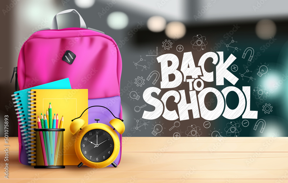 Back to school vector design. Back to school typography text with bag ...