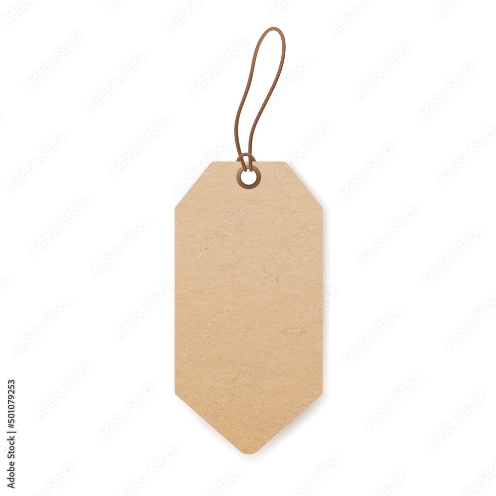 Craft cardboard label on string. Empty paper price tag, kraft ticket ...