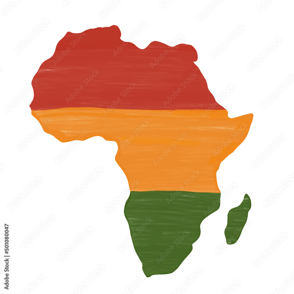 Mainland continent of Africa artistic hand drawn grunge textured map ...