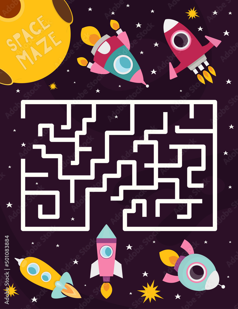Space Maze game for children. Help the Rocket ship find a way out ...