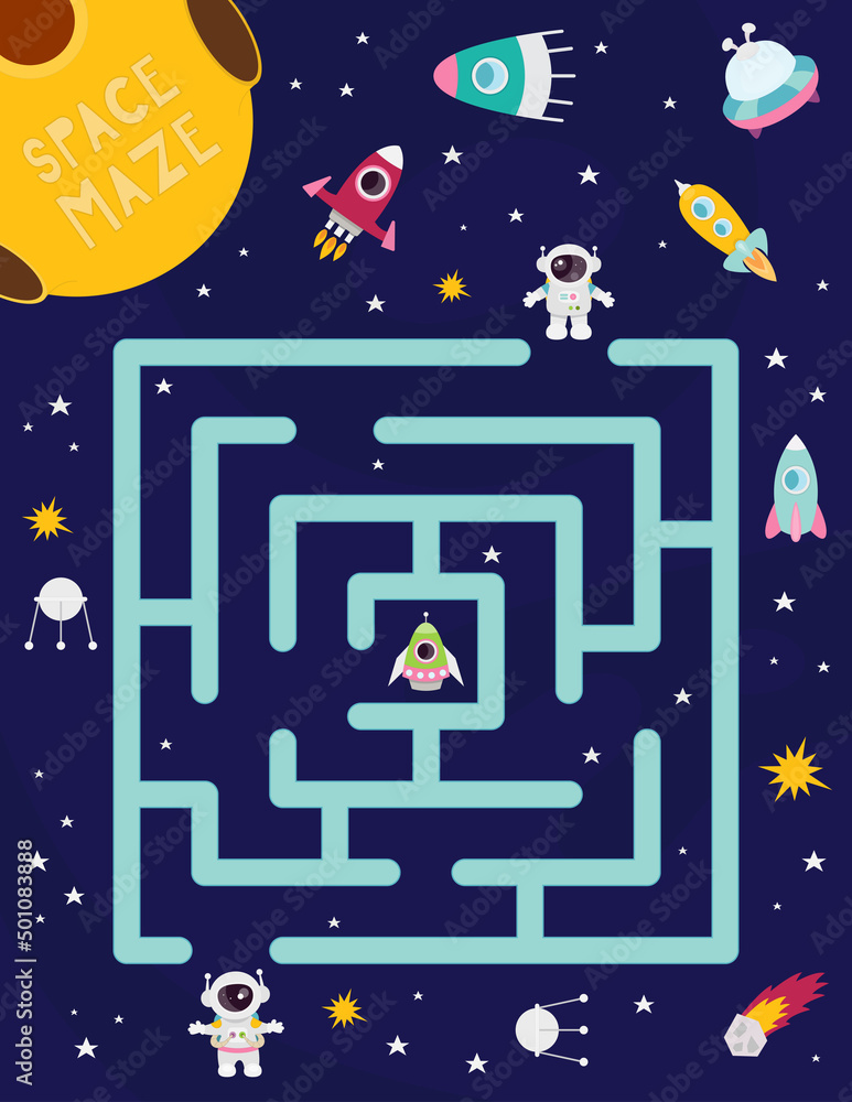 Space Maze game for children. Help Astronauts get to Rocket ship ...