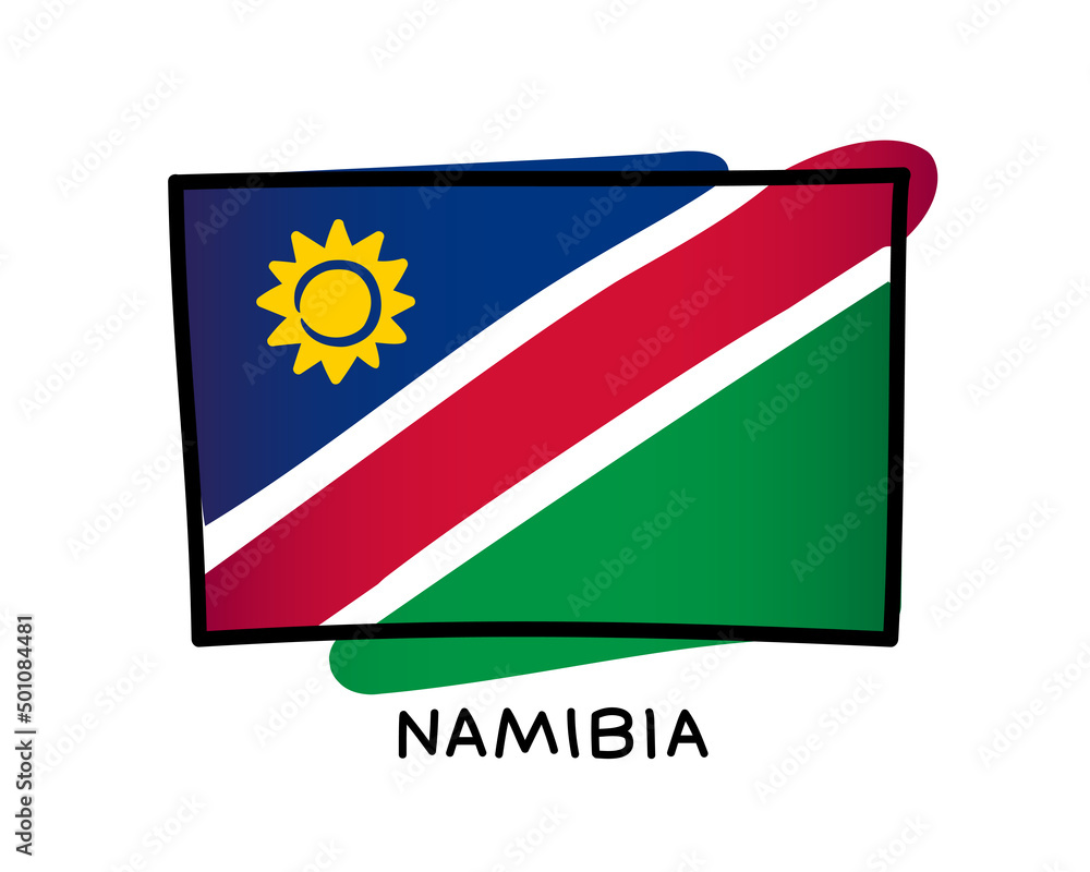 Flag of Namibia. Colorful logo of the Namibian flag. Blue, red, white ...
