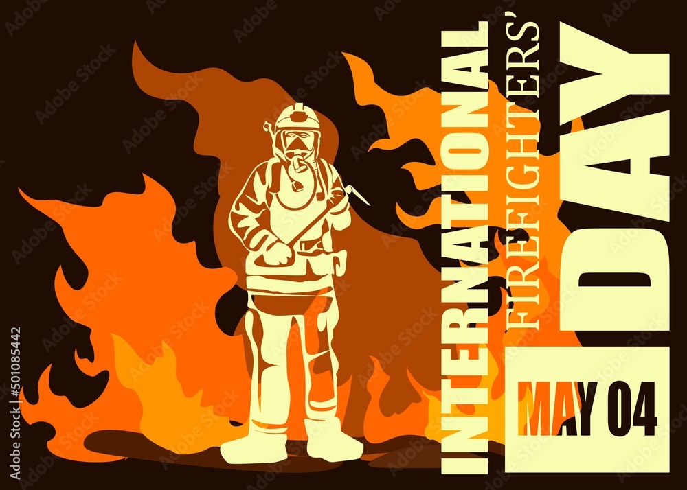 International firefighters day concept. Firefighter silhouette vector ...