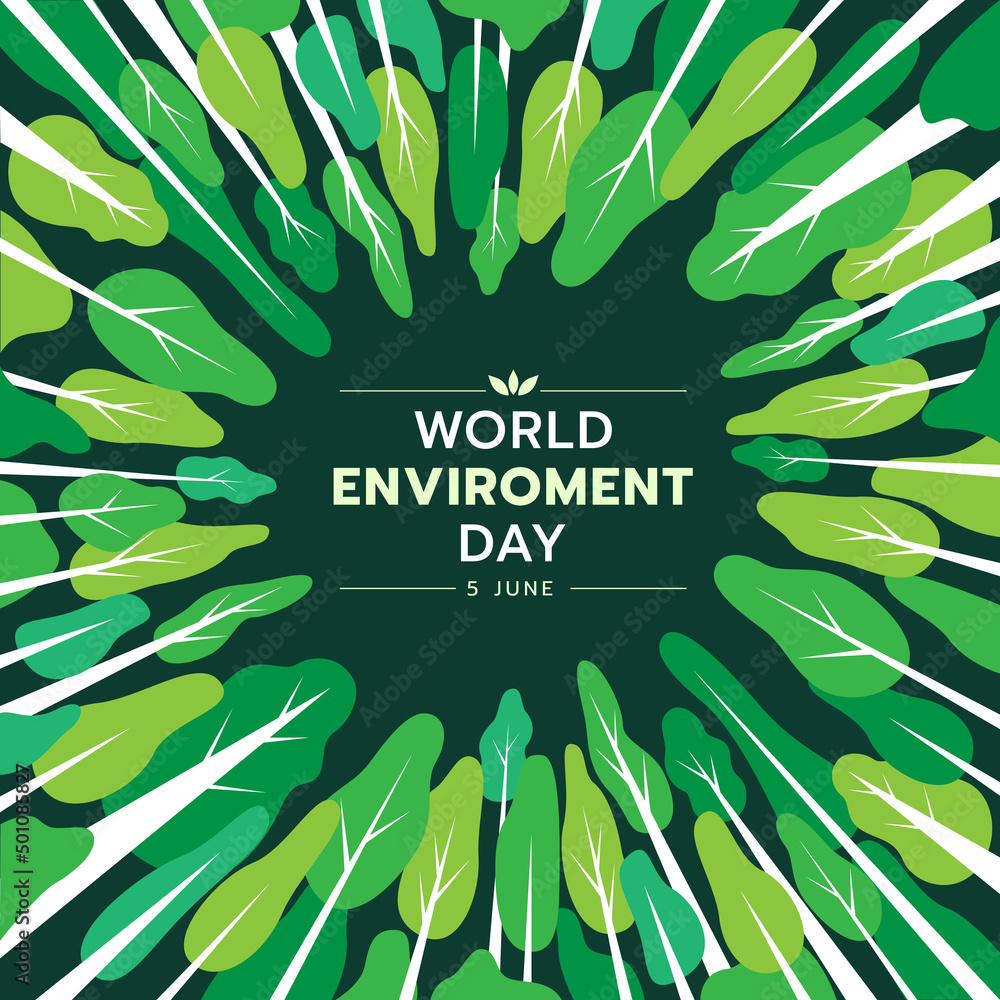 world environment day - rotary green trees forest around frame and text ...