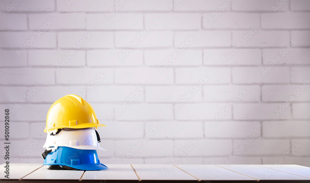 Contractor theme. Equipment of the contractor: yellow, white and blue ...