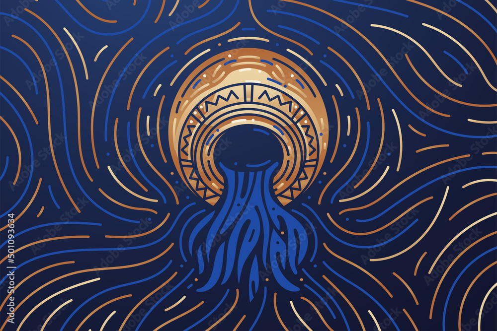 Aquarius zodiac sign banner. Dark mode background texture with ...