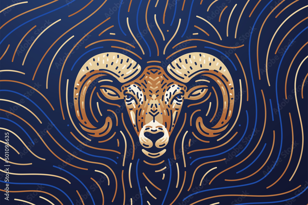 Aries zodiac sign banner. Dark mode background texture with ...