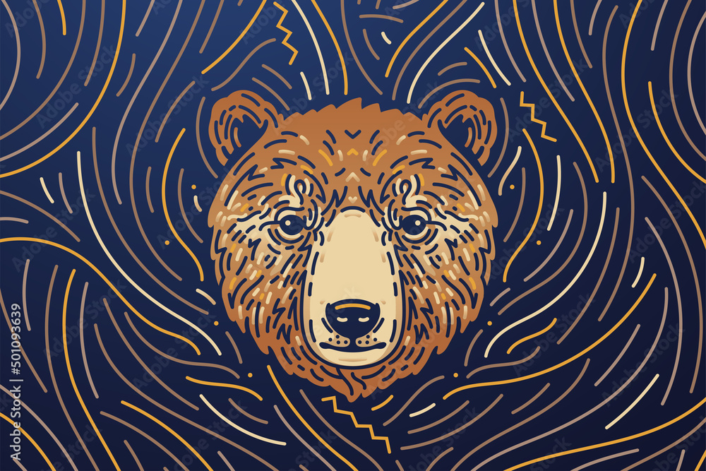 Bear zodiac sign banner. Dark mode background texture with illustration ...