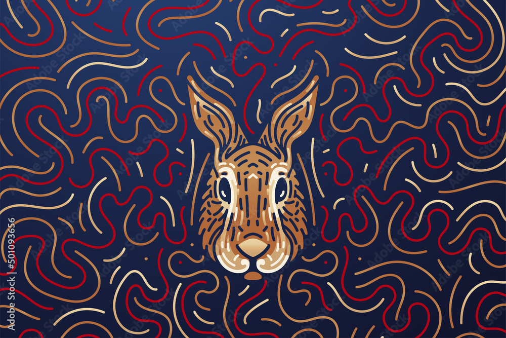 Rabbit chinese zodiac sign banner. Dark mode background texture with ...