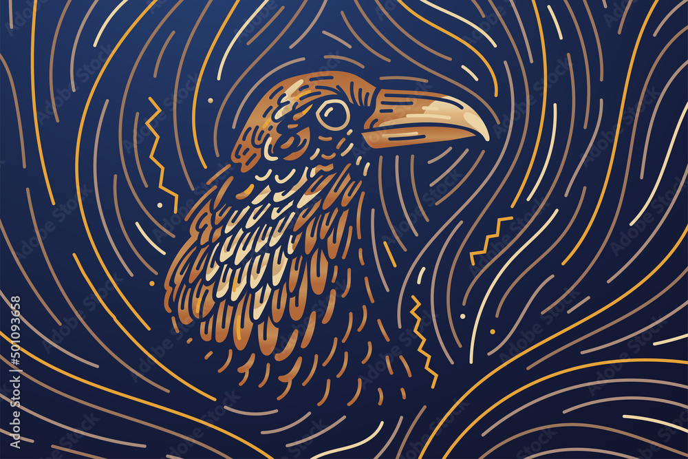 Raven zodiac sign banner. Dark mode background texture with ...