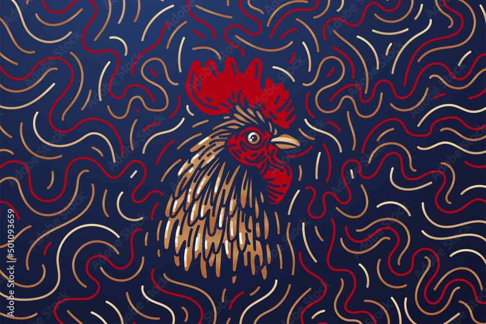 Rooster chinese zodiac sign banner. Dark mode background texture with ...