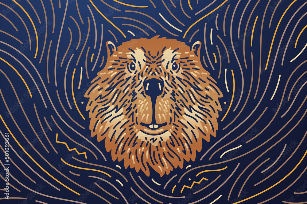Beaver zodiac sign banner. Dark mode background texture with ...