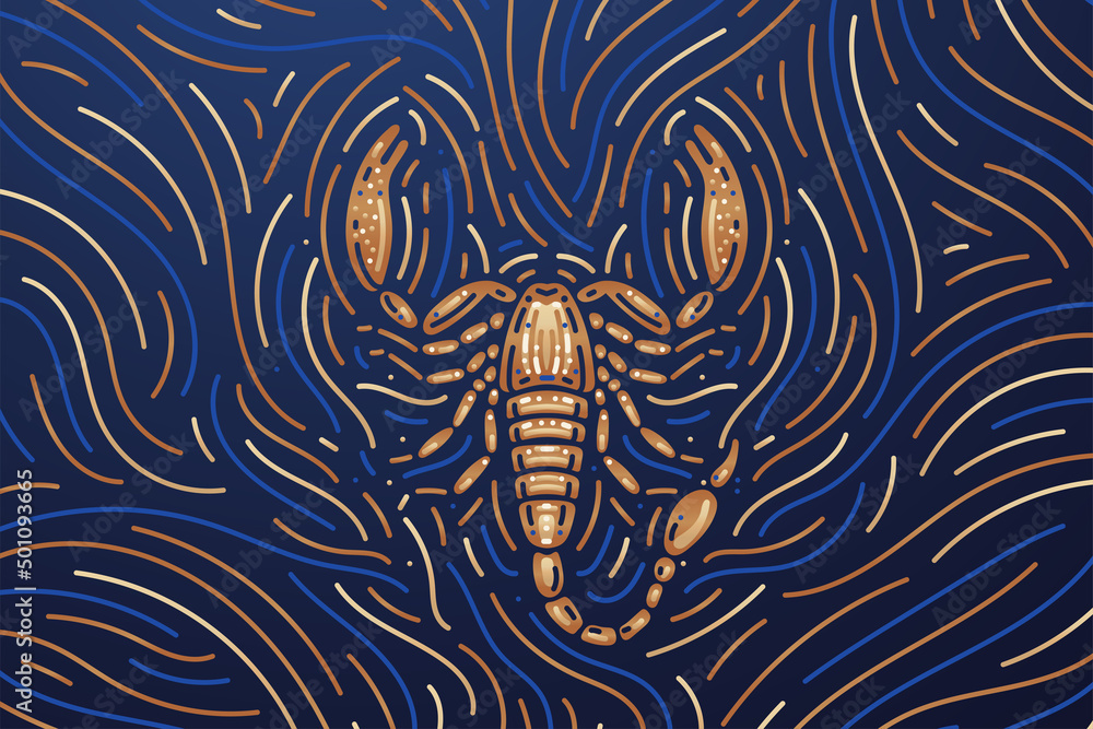 Scorpio zodiac sign banner. Dark mode background texture with ...