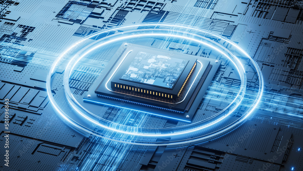 3d illustration Technology Smart motherboard chip creative map Stock ...