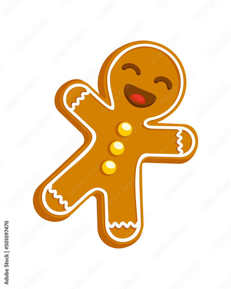 Funny gingerbread man of Christmas New Year fairy tale. Cartoon sweet ...
