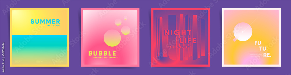 Holographic summer modern gradient square set, cover template design ...