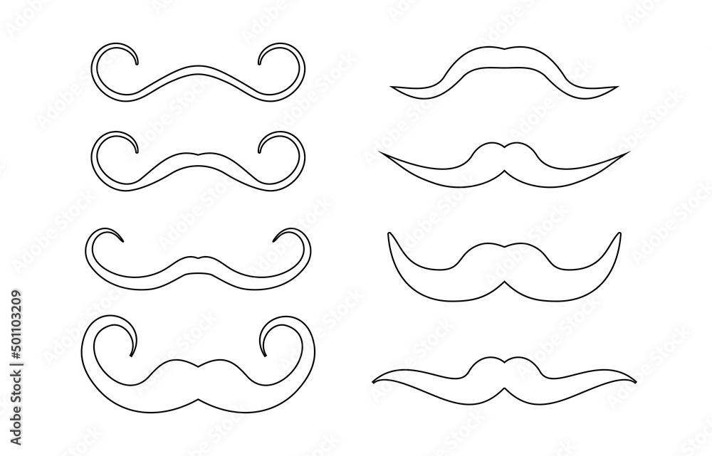 Set of hipster man mustache outline design on white background. Black ...