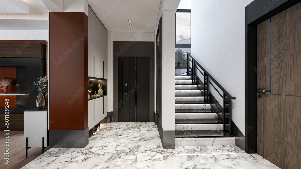 interior of a modern house, corridor in a hotel, interior of a modern ...