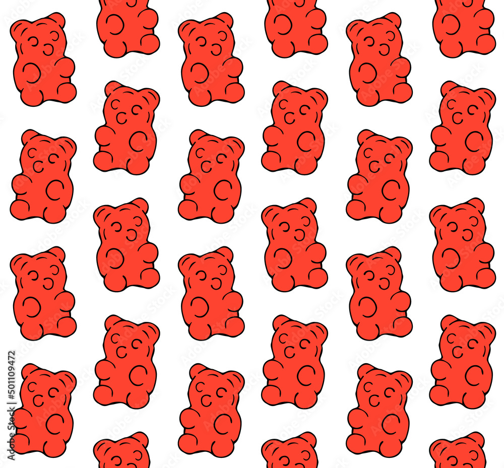 Vector seamless pattern of red hand drawn doodle sketch gummy bear ...