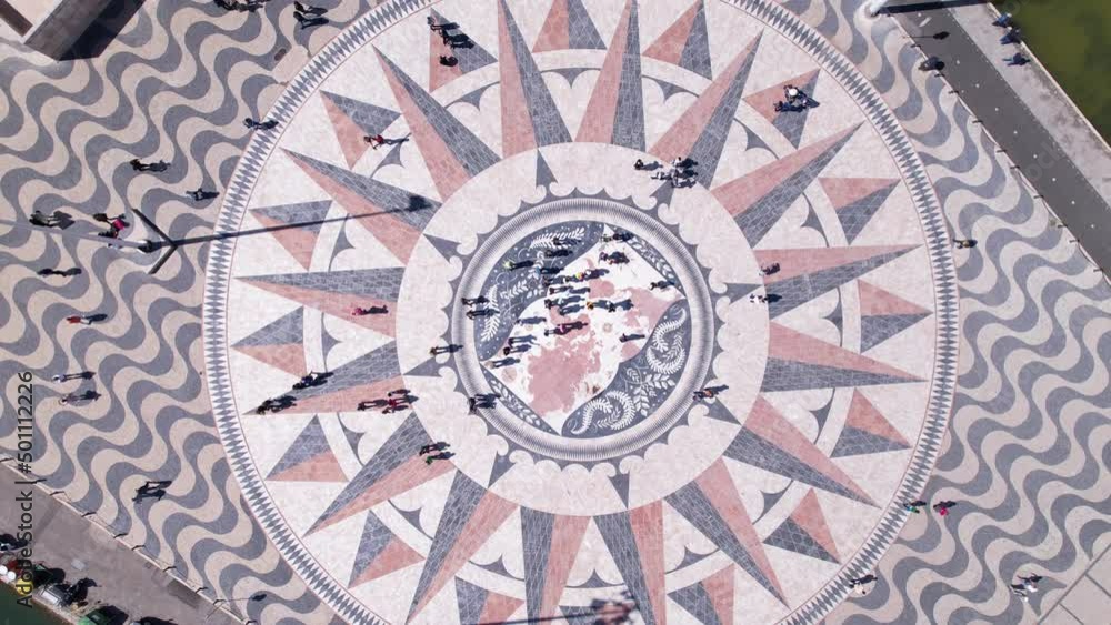DRONE AERIAL FOOTAGE: A compass rose adorns the square in front of the ...