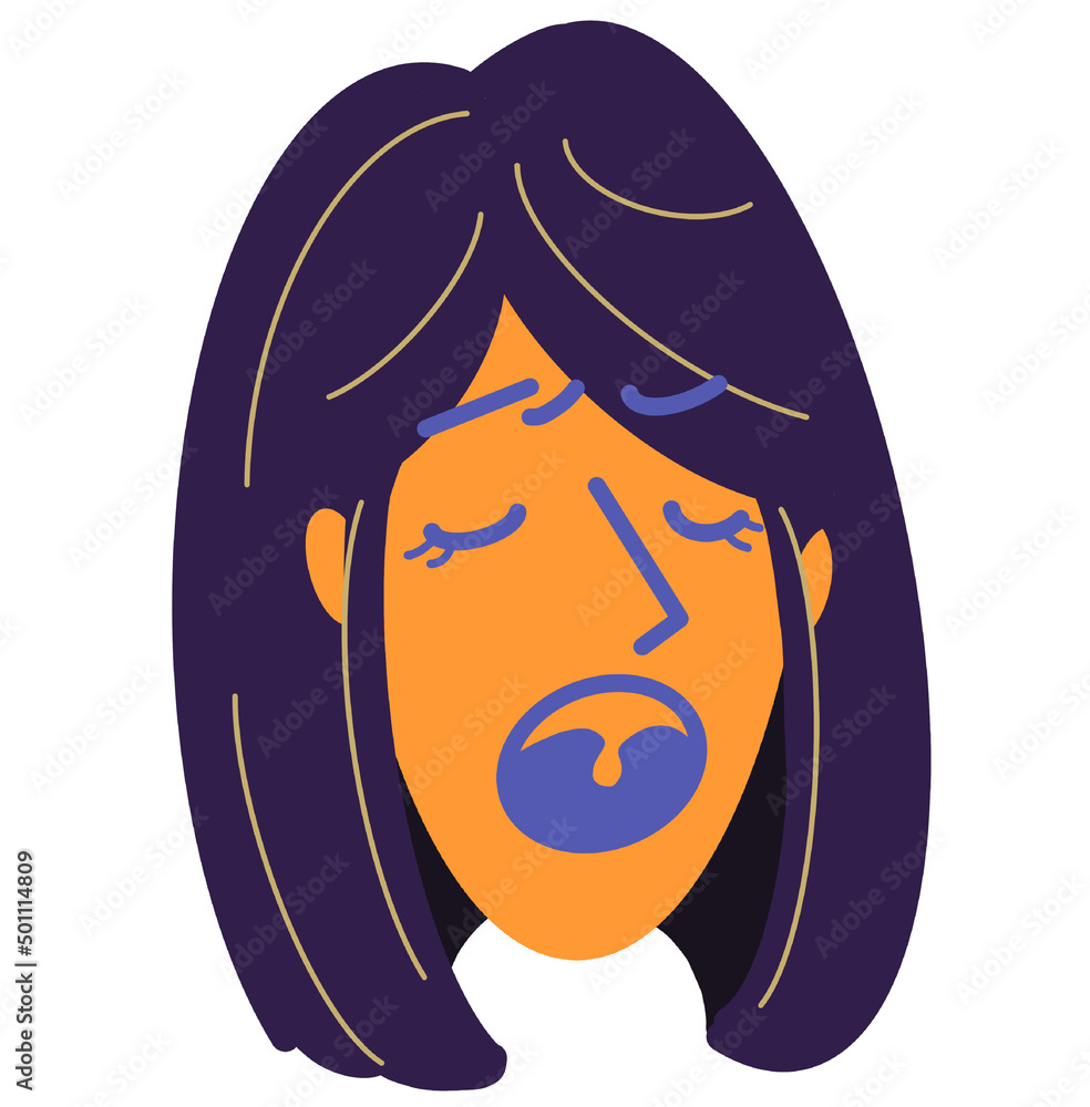 Set of woman face emotion expression happy sad crying laughing bored ...