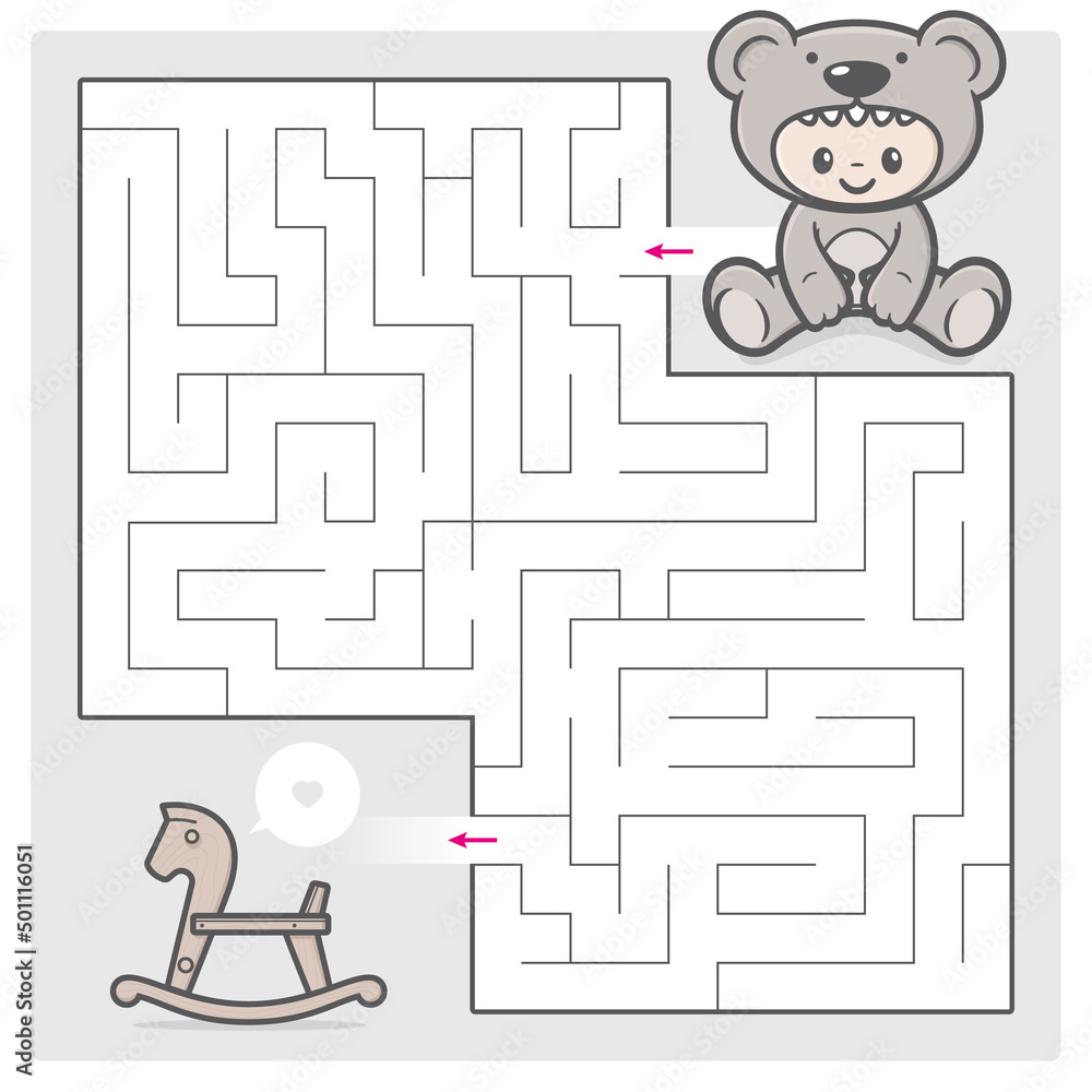 Vector educational maze game with little baby in a teddy bear costume ...