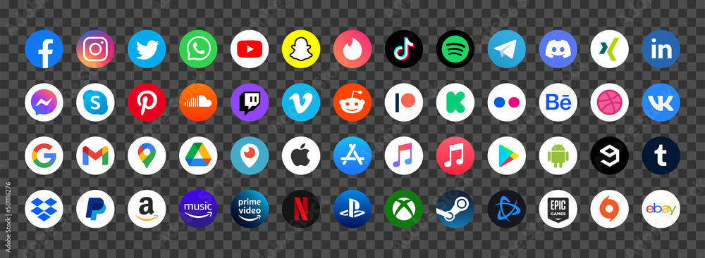 Vector digital media logo icon set round Stock Vector | Adobe Stock