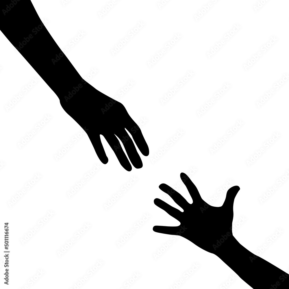 The helping hand reaches out to the other hand. Vector illustration ...