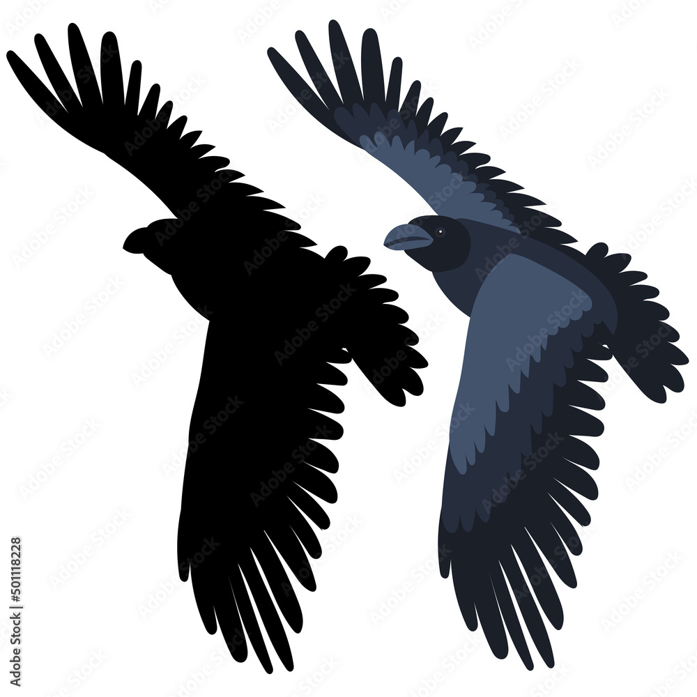 flying raven flat design, isolated on white background, vector Stock ...