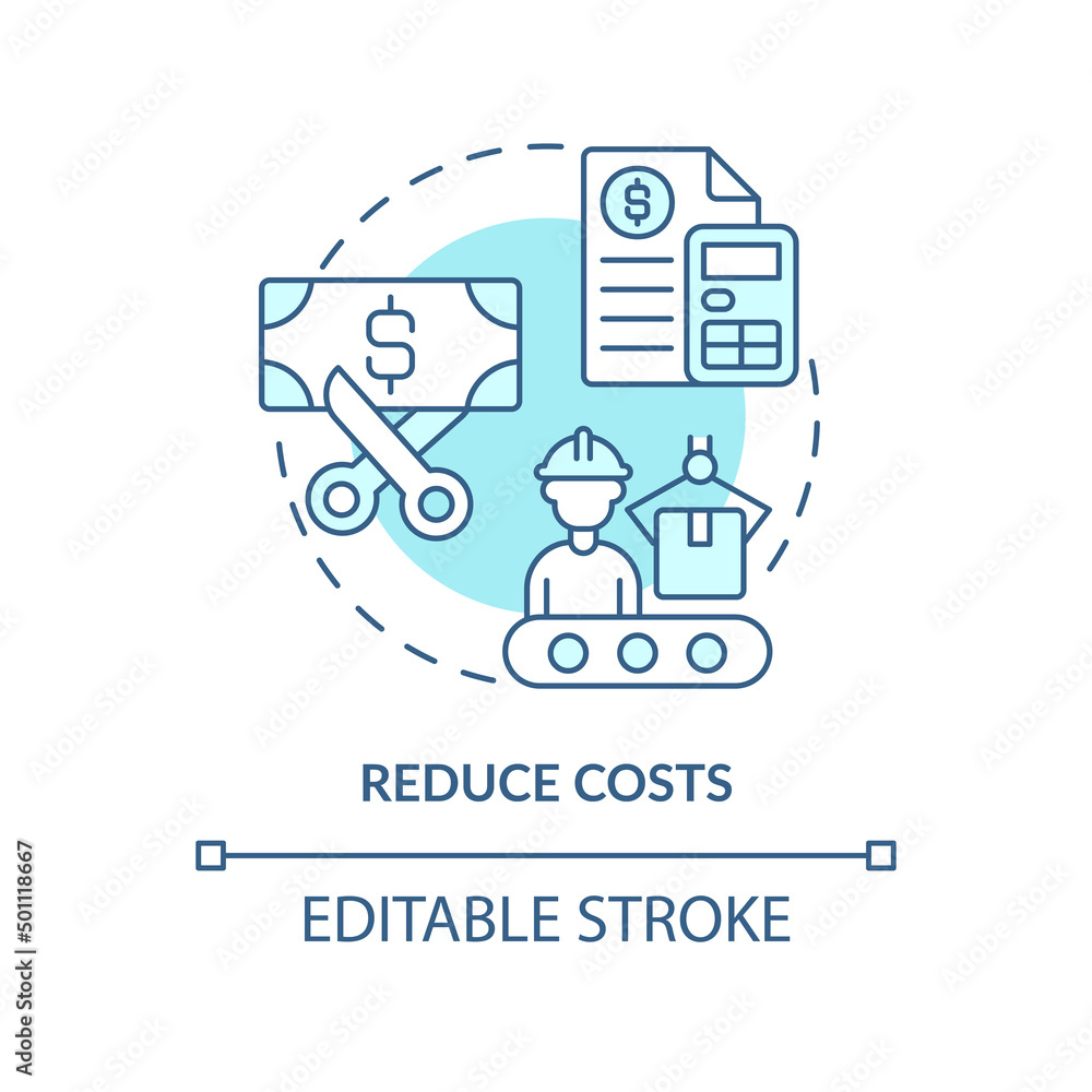 Reduce costs turquoise concept icon. Production principle. Lean ...