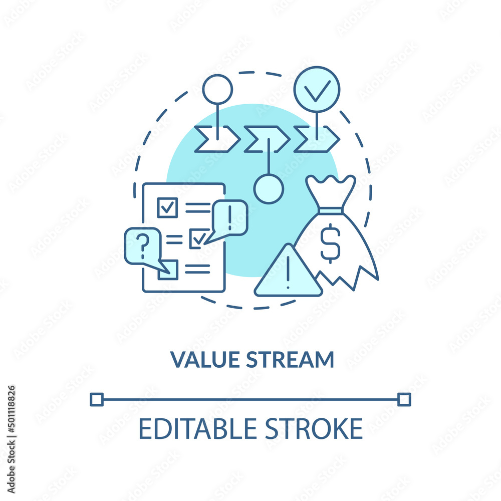 Value stream turquoise concept icon. Steps, processes. Lean ...