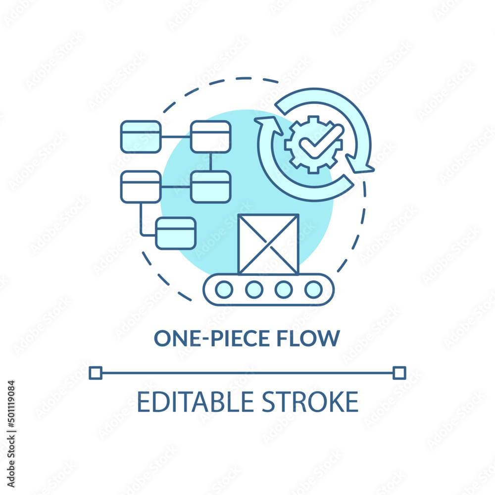 One piece flow turquoise concept icon. Continuous production. Lean ...