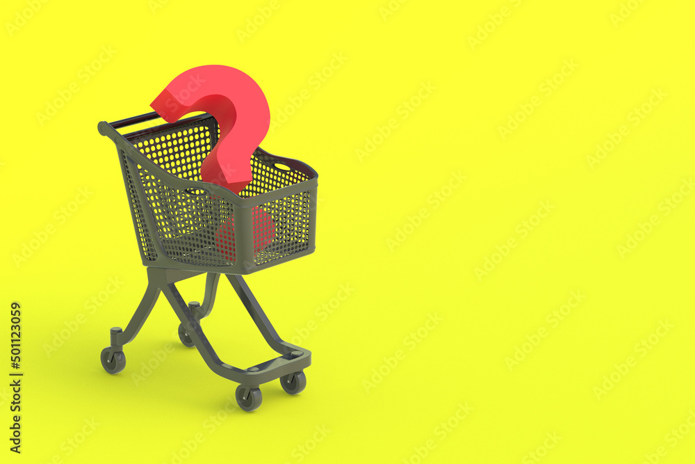 Modern market cart and question mark. Shopping concept. Purchase choice ...
