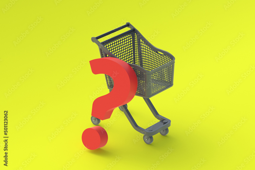 Modern market cart and question mark. Shopping concept. Purchase choice ...
