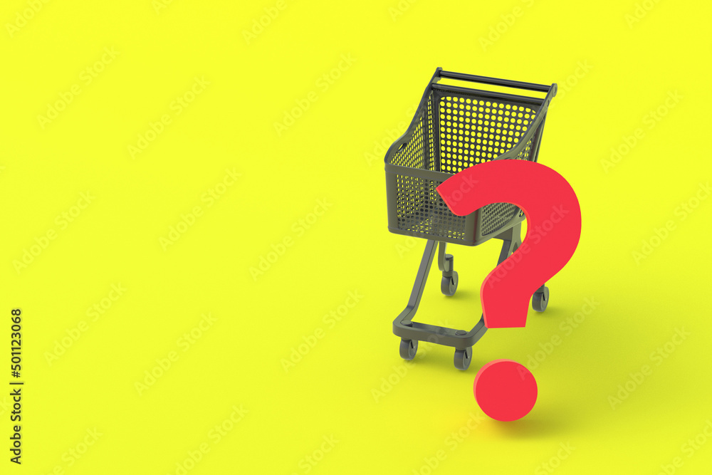 Market cart and question mark. Shopping concept. Purchase choice ...