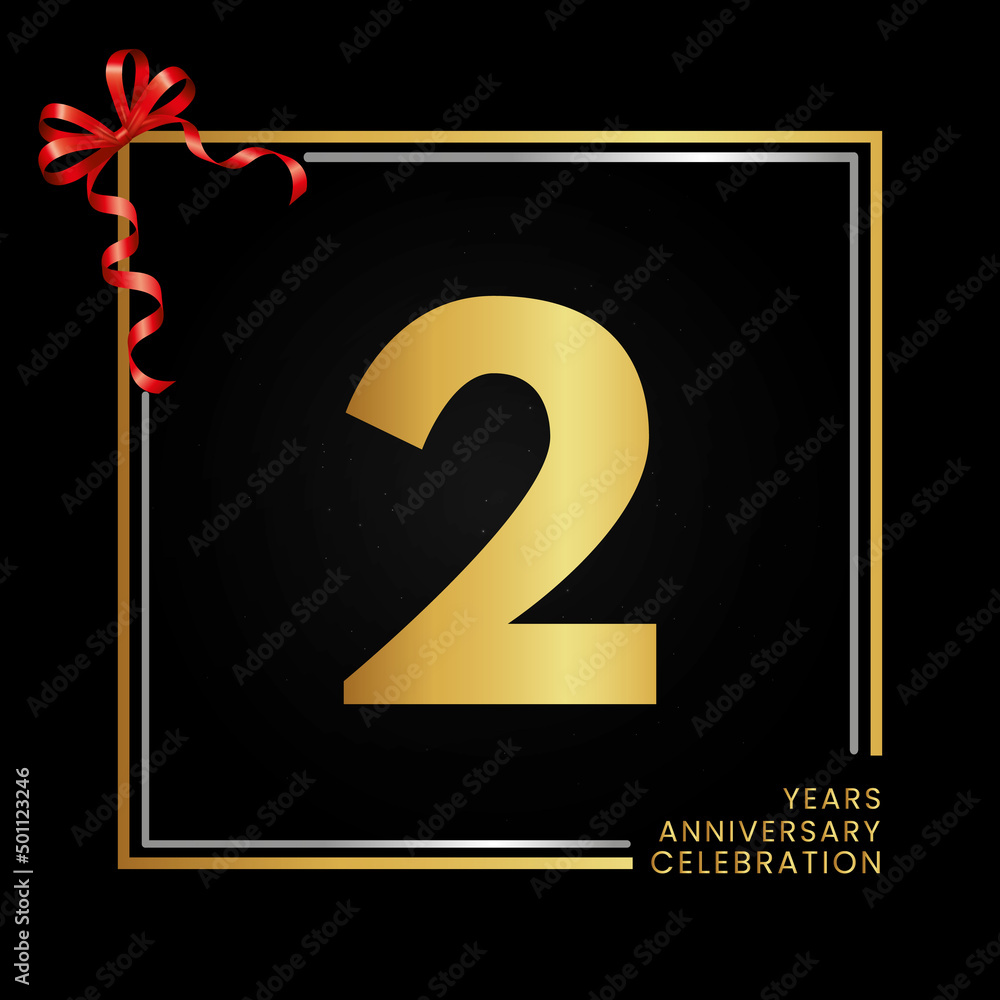 2th anniversary logo with golden and silver frame isolated on black ...