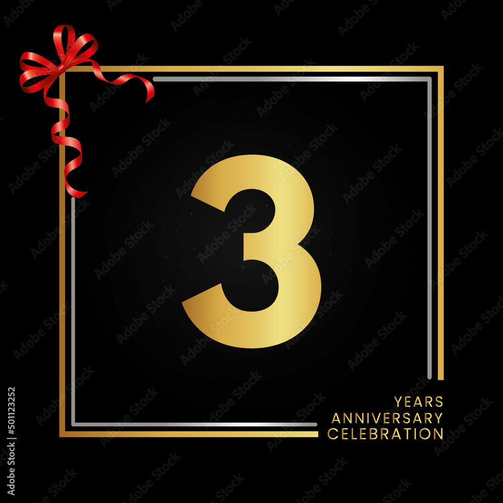 Vecteur Stock 3th anniversary logo with golden and silver frame ...