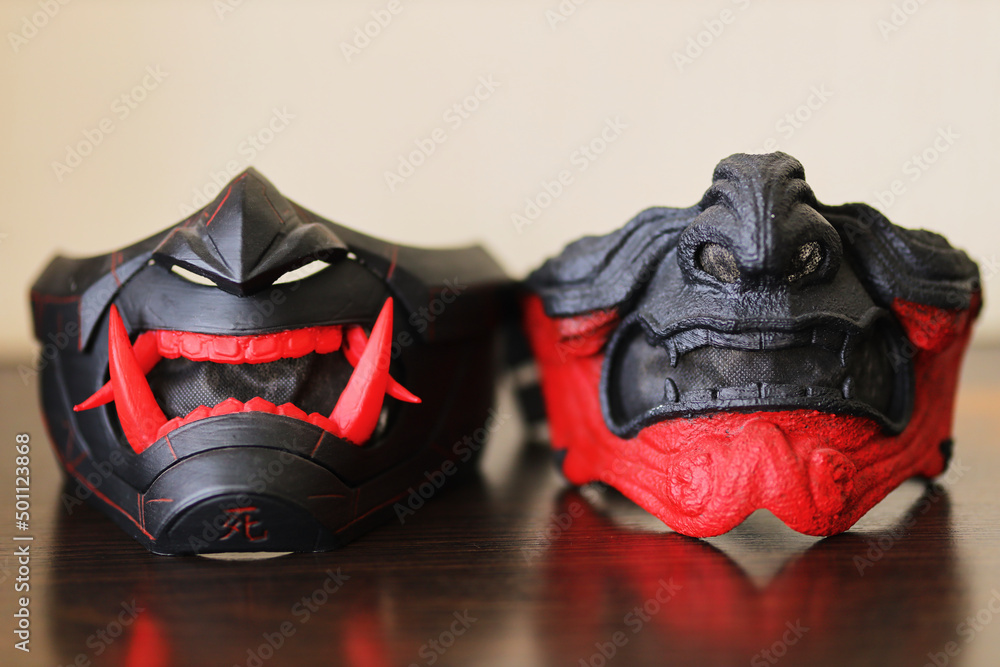 japanese hannya half masks on a blurred background. Japanese dark ghost ...